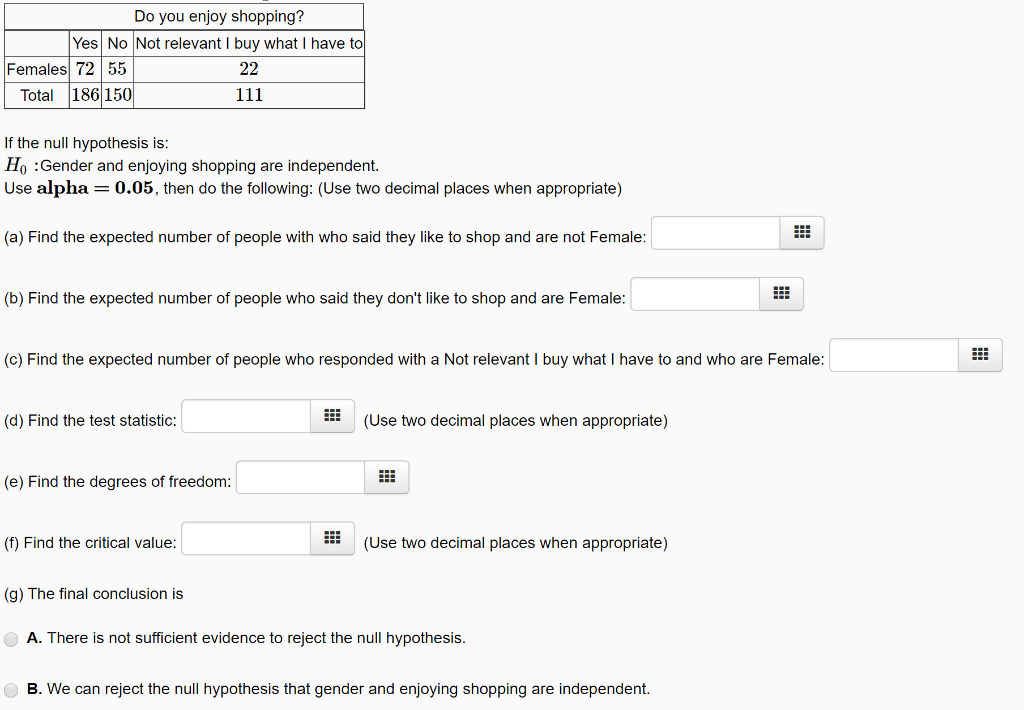 Solved A simple random sample of shoppers was collected in | Chegg.com
