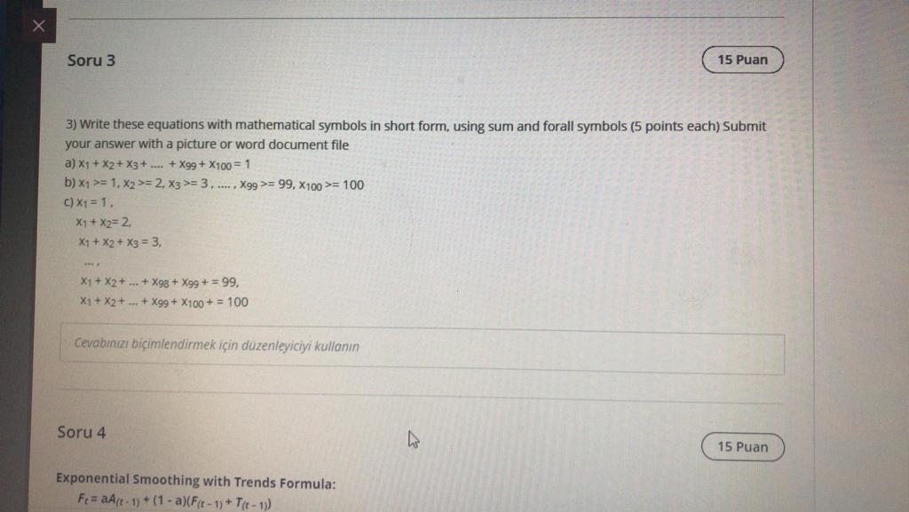 Solved Soru 3 15 Puan 3) Write these equations with | Chegg.com