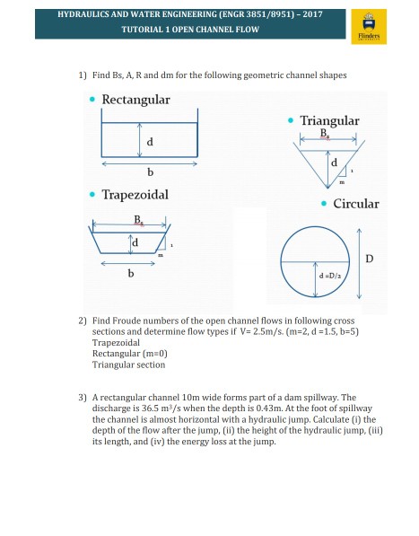 Solved HYDRAULICS AND WATER ENGINEERING (ENGR 3851/8951) - | Chegg.com