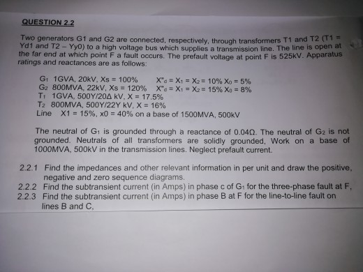 Solved QUESTION 2.2 Two generators G1 and G2 are connected, | Chegg.com