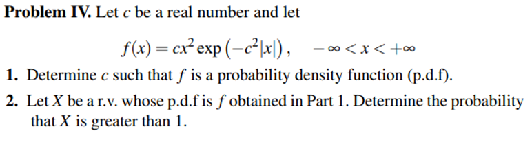 Solved Problem IV. Let c be a real number and let | Chegg.com