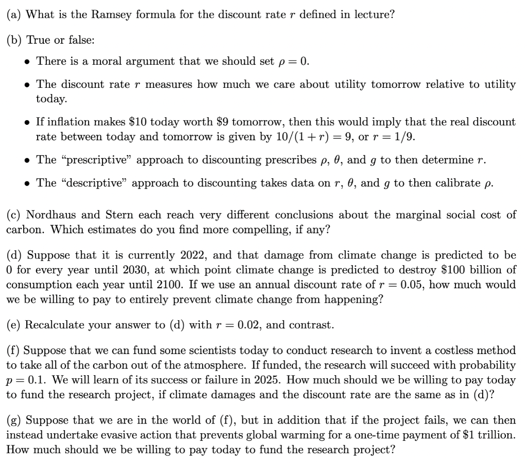 (a) What is the Ramsey formula for the discount rate | Chegg.com