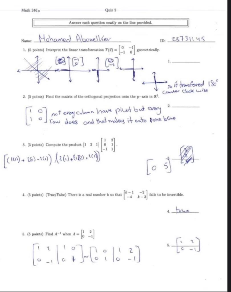 Solved 1. (5 points) Interpret the linese transformation | Chegg.com