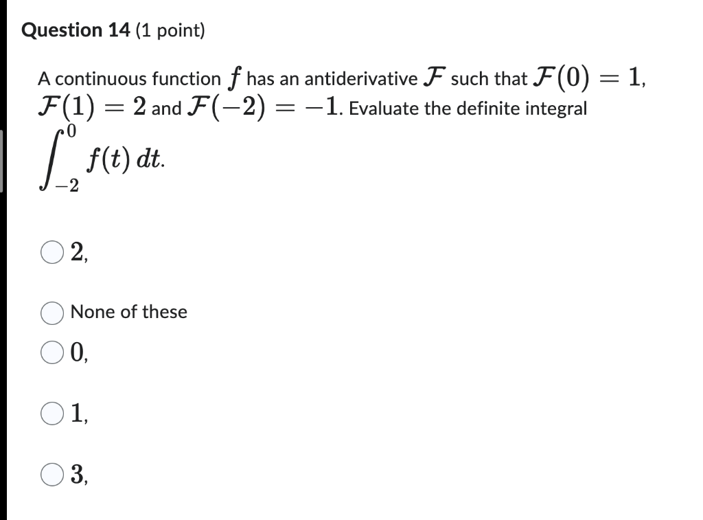 Solved A continuous function f has an antiderivative F such | Chegg.com