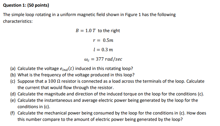 Solved The Simple Loop Rotating In A Uniform Magnetic Field 