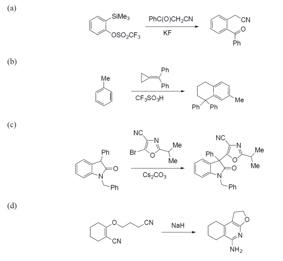 Solved (a) SiMe3 Phc(O)CH-CN CN KF OSO2CF3 Ph b (b) Ph Me Ph | Chegg.com