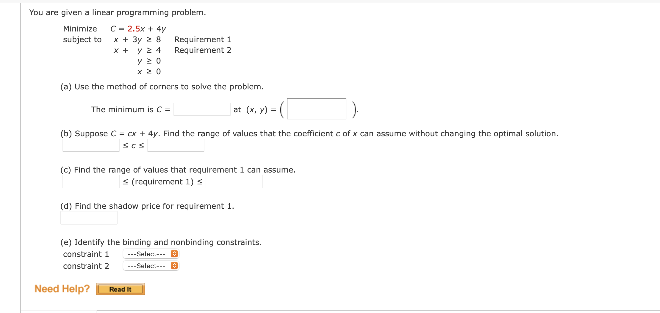Solved You are given a linear programming problem. Minimize | Chegg.com