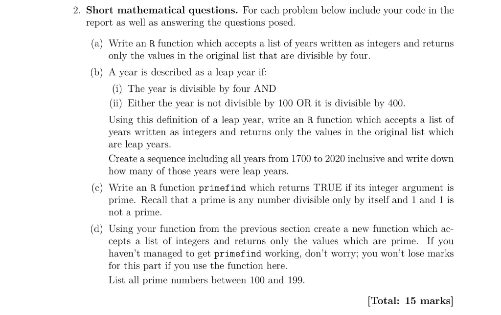 Solved 2. Short mathematical questions. For each problem | Chegg.com
