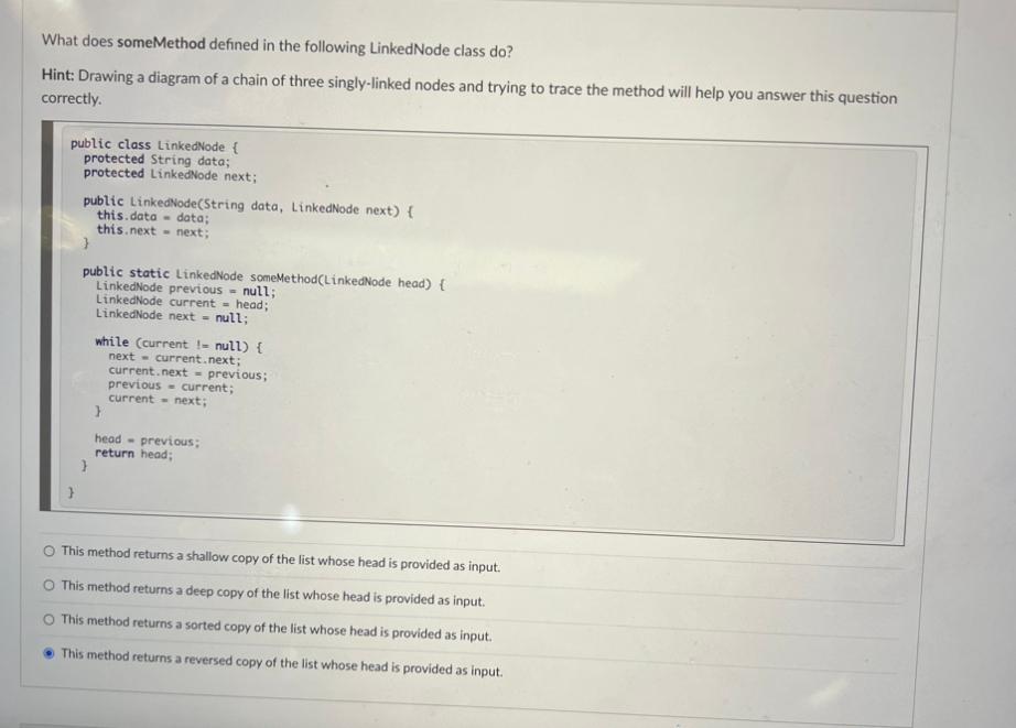 Solved What does someMethod defined in the following | Chegg.com