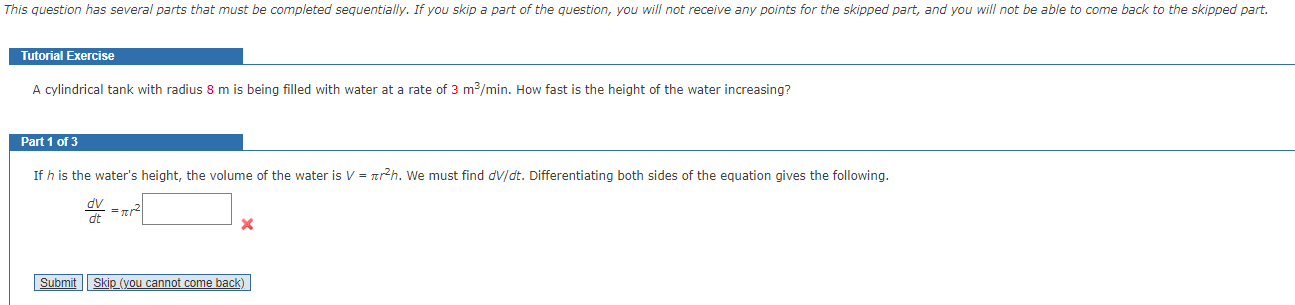 Solved A cylindrical tank with radius 8 m is being filled | Chegg.com