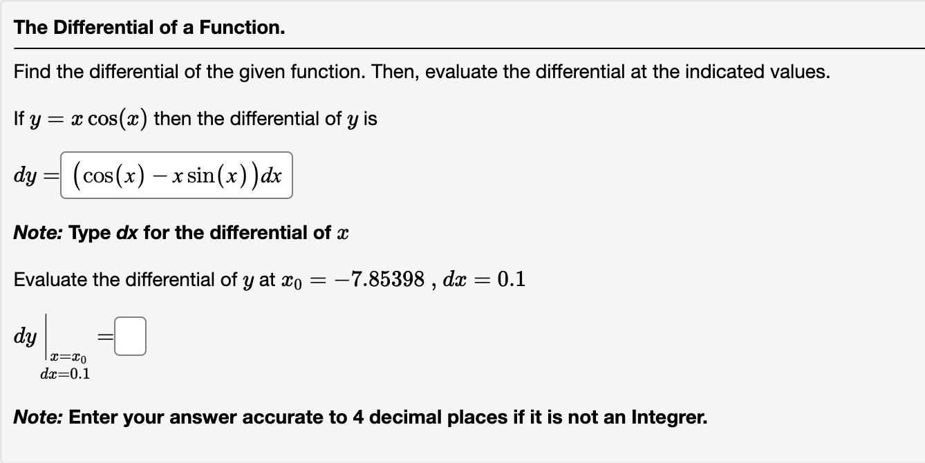 Solved Find the differential of the given function. Then, | Chegg.com