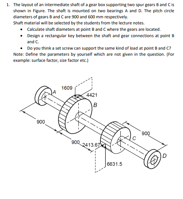 Solved 1. The layout of an intermediate shaft of a gear box | Chegg.com