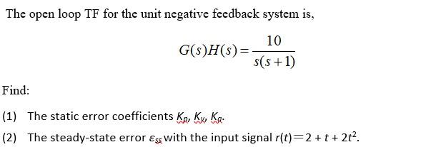 Solved The open loop TF for the unit negative feedback | Chegg.com