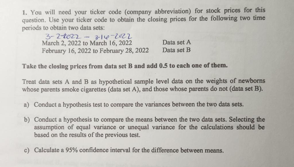 Solved 1. You will need your ticker code (company | Chegg.com