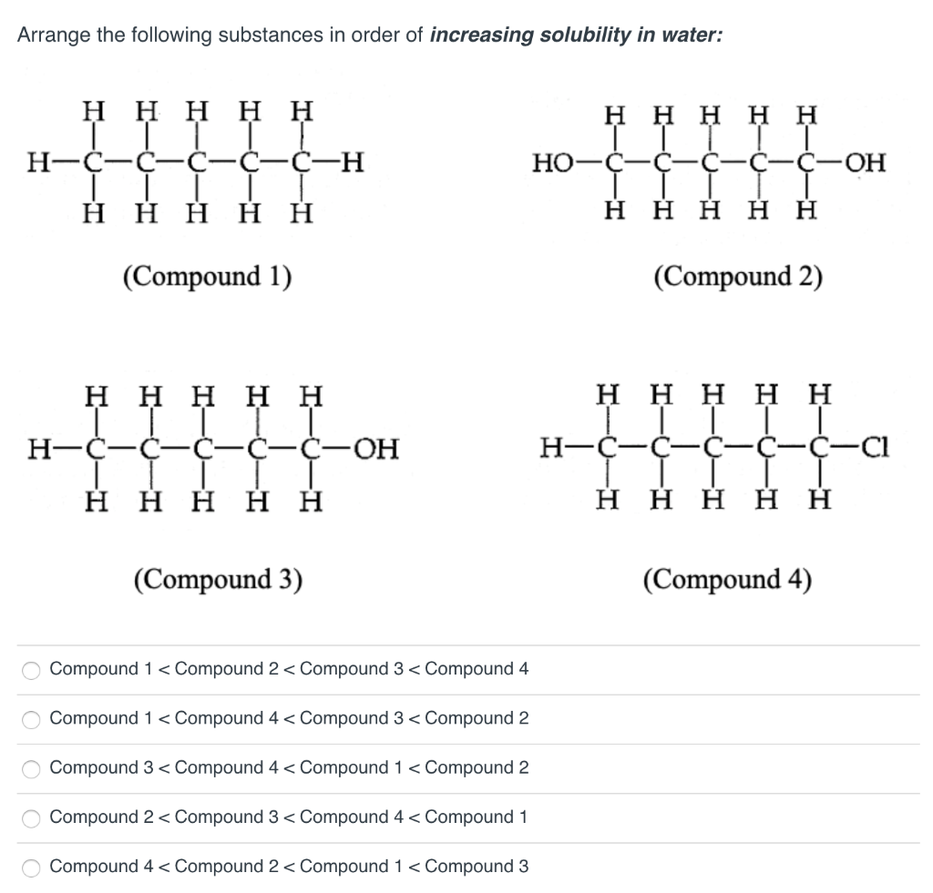 Solved Arrange the following substances in order of | Chegg.com