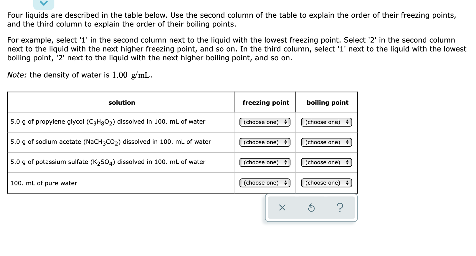 Solved Four liquids are described in the table below. Use | Chegg.com