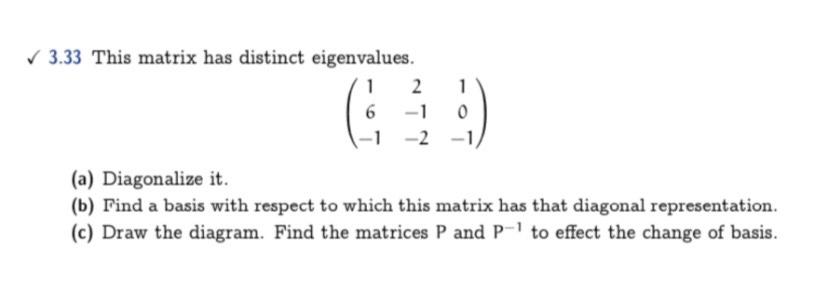 Solved 3.33 This matrix has distinct eigenvalues. 1 2 6 -1 | Chegg.com