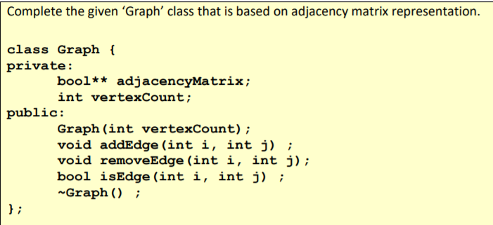 Solved Complete the given 'Graph' class that is based on | Chegg.com