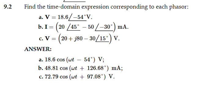 Solved 9.2 ﻿Find the time-domain expression corresponding to | Chegg.com