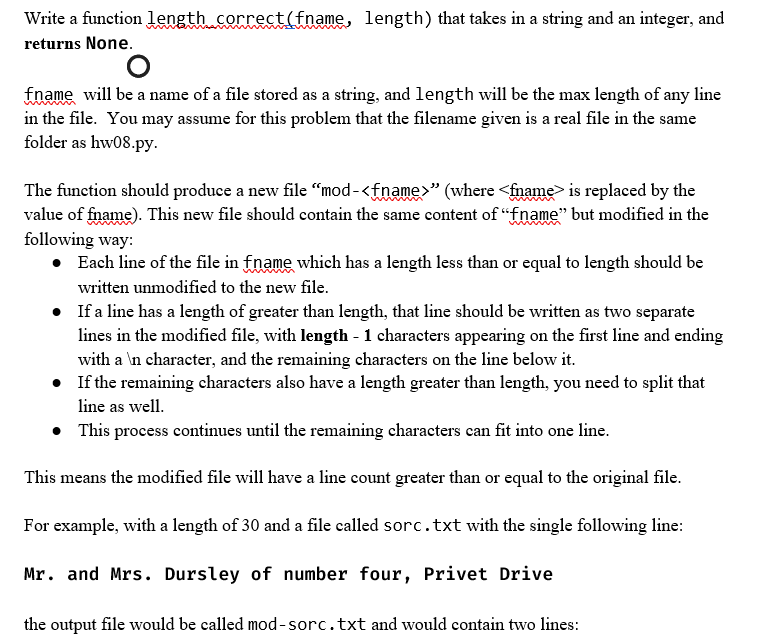Solved Write a function length correct(fname, length) that | Chegg.com