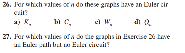 Solved 26. For which values of n do these graphs have an | Chegg.com