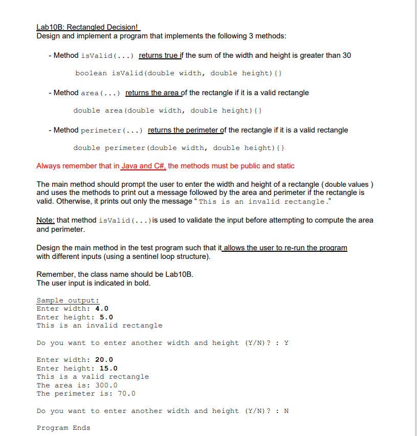 Solved Lab10B: Rectangled Decision! Design and implement a | Chegg.com