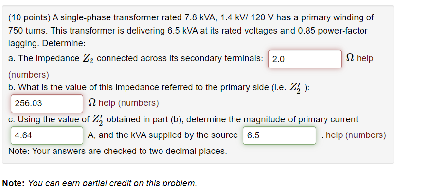 Solved (10 ﻿points) ﻿A single-phase transformer rated | Chegg.com