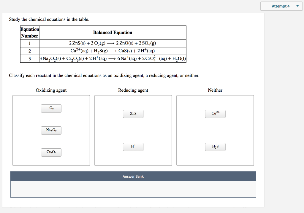 Solved Attempt 4 Study the chemical equations in the table. | Chegg.com