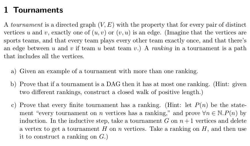 Solved 1 Tournaments A tournament is a directed graph (V, E) | Chegg.com