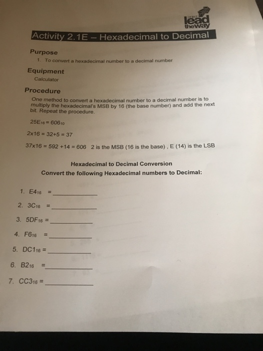 Solved theway Activity 2.1D Binary to Hexadecimal Purpose 1. | Chegg.com