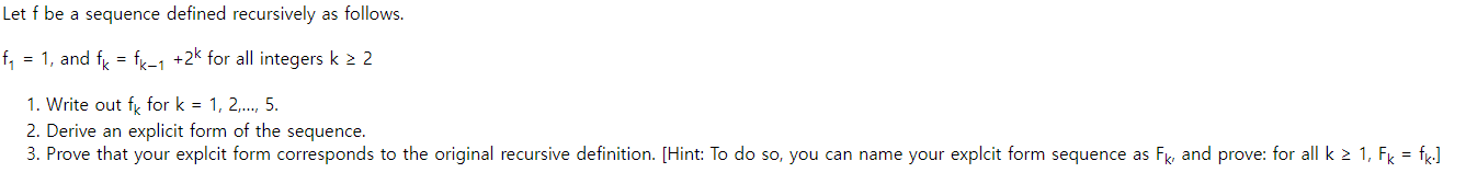 Solved Let f be a sequence defined recursively as follows. | Chegg.com