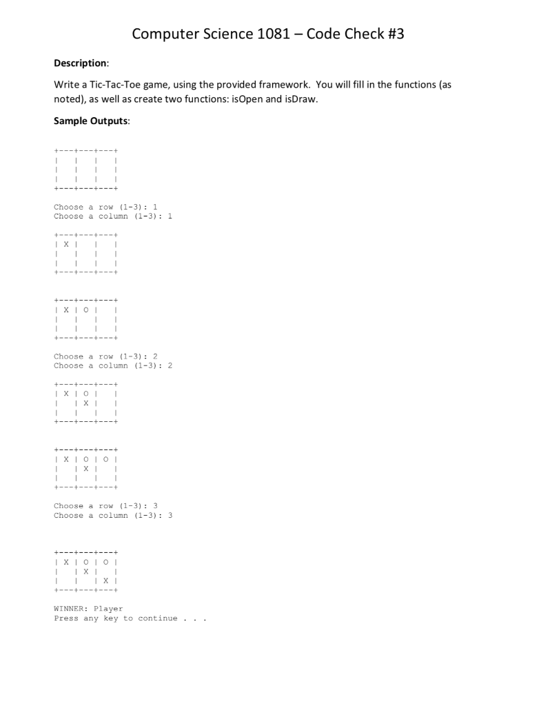 Solved Computer Science 1081 - Code Check #3 Description: | Chegg.com