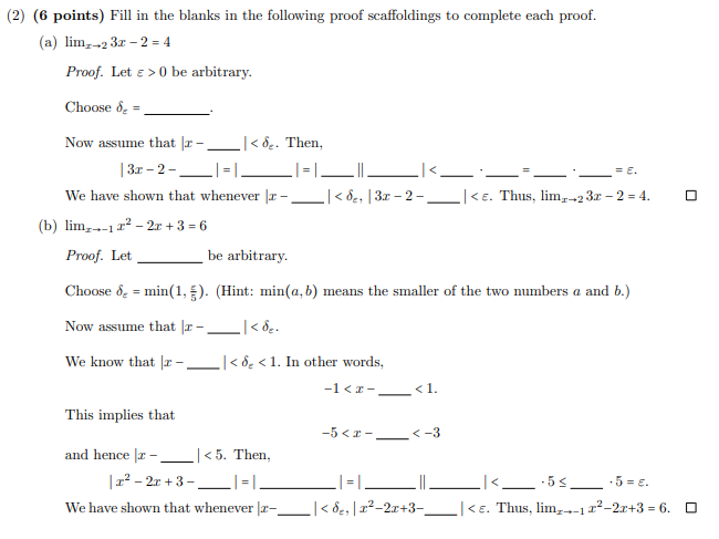 Solved (6 points) Fill in the blanks in the following proof | Chegg.com