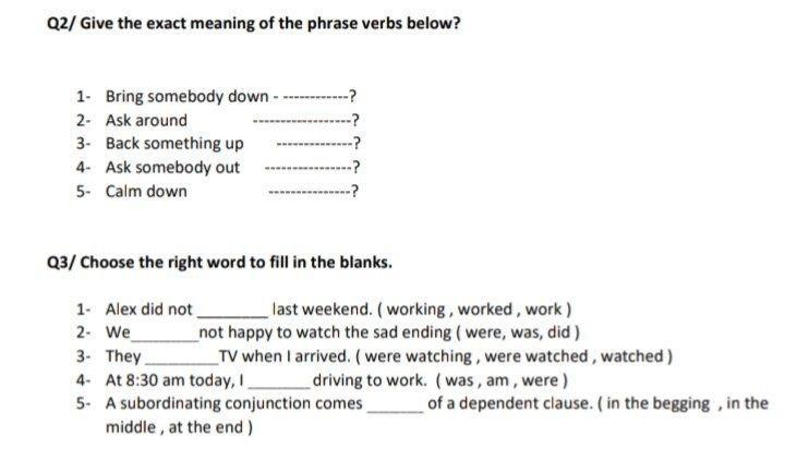 Solved Q2/ Give the exact meaning of the phrase verbs below? | Chegg.com
