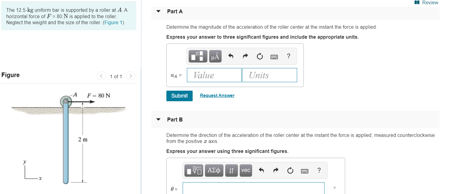 Solved Review The 12.5-kg uniform bar is supported by a | Chegg.com