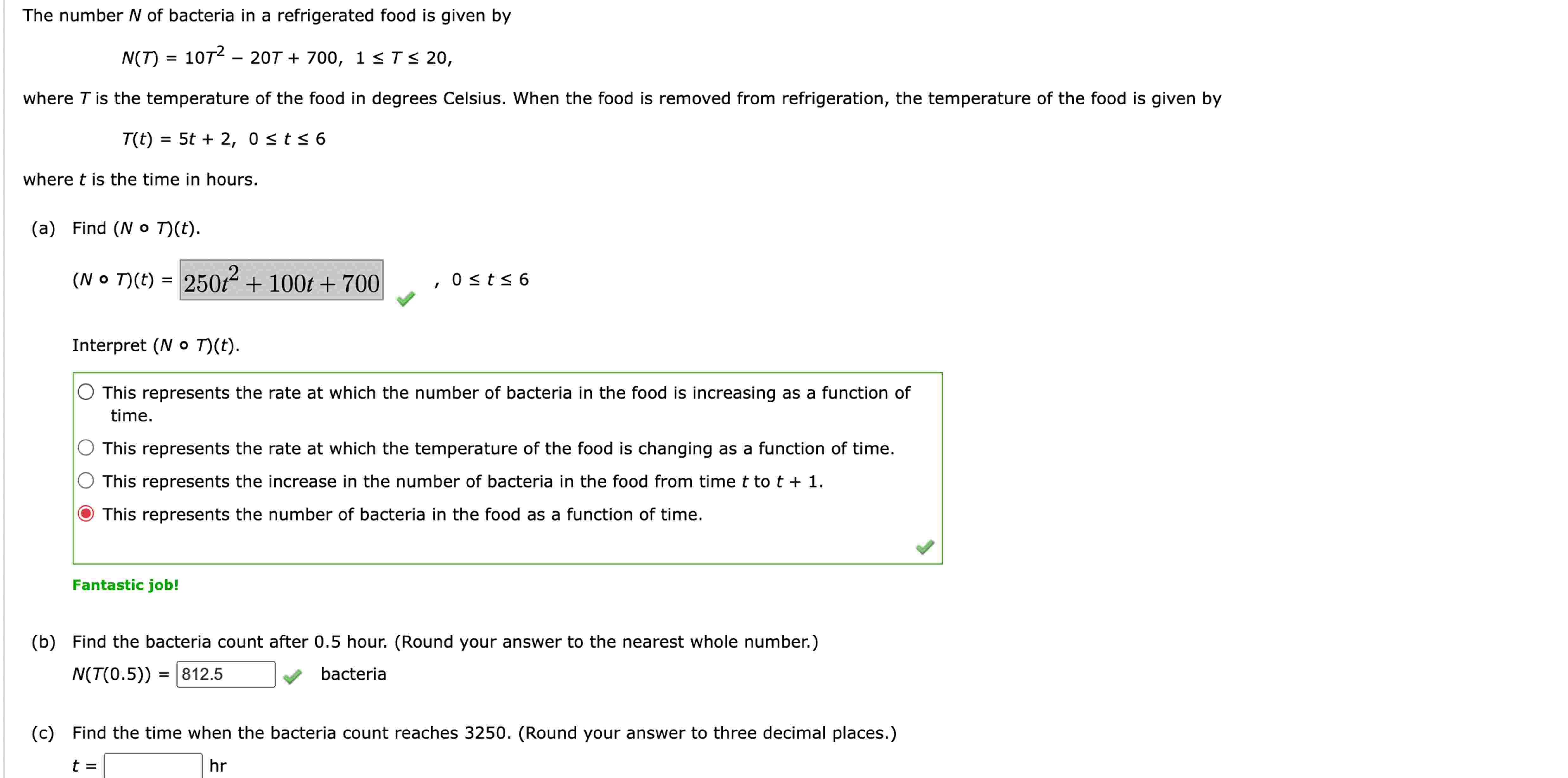 Solved (c)Find the time when the bacteria count reaches | Chegg.com