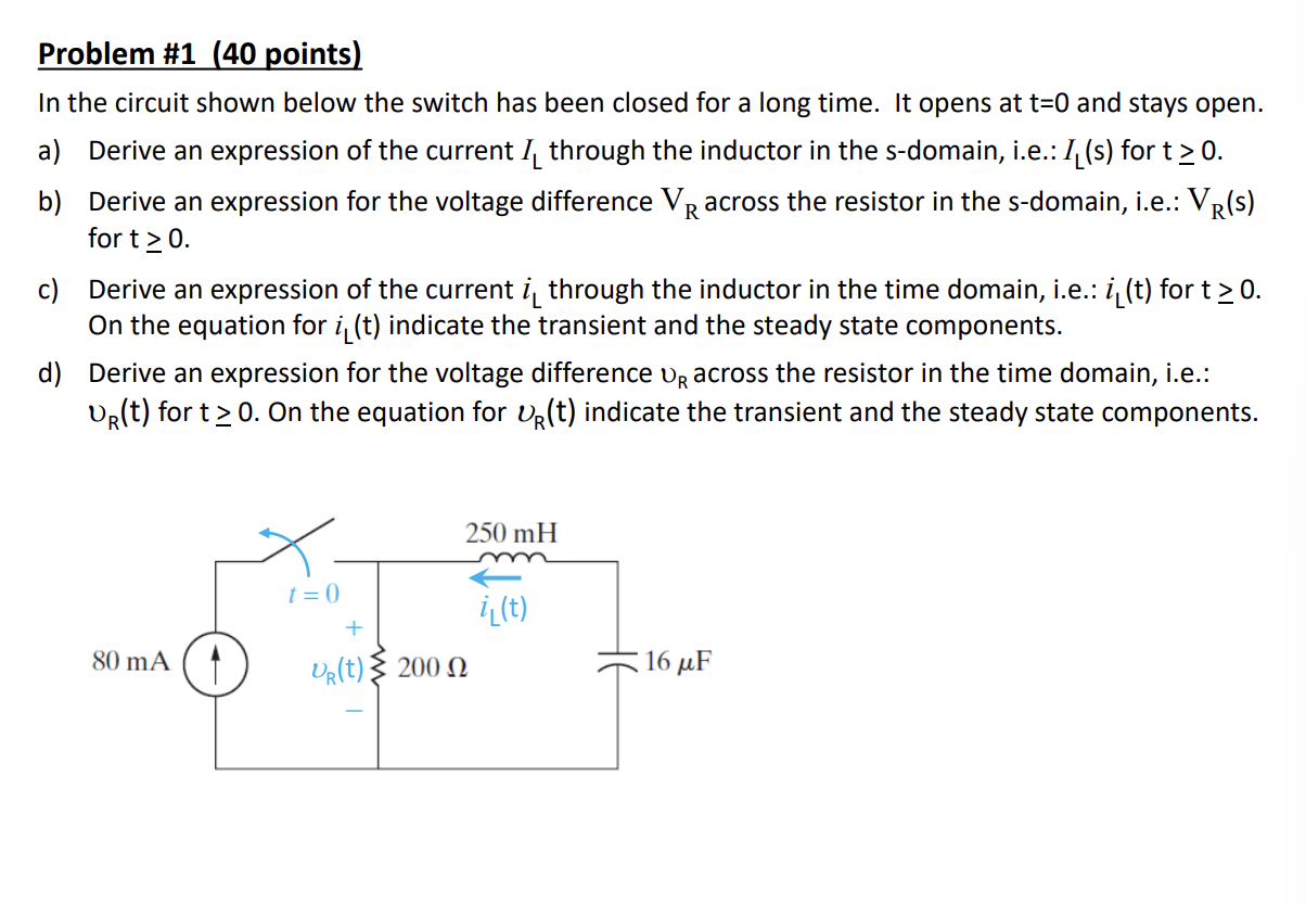 Solved Problem #1 (40 ﻿points)In ﻿the circuit shown below | Chegg.com