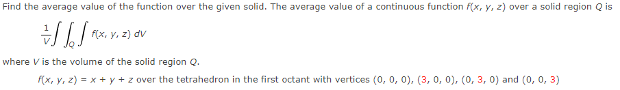 Solved Find the average value of the function over the given | Chegg.com