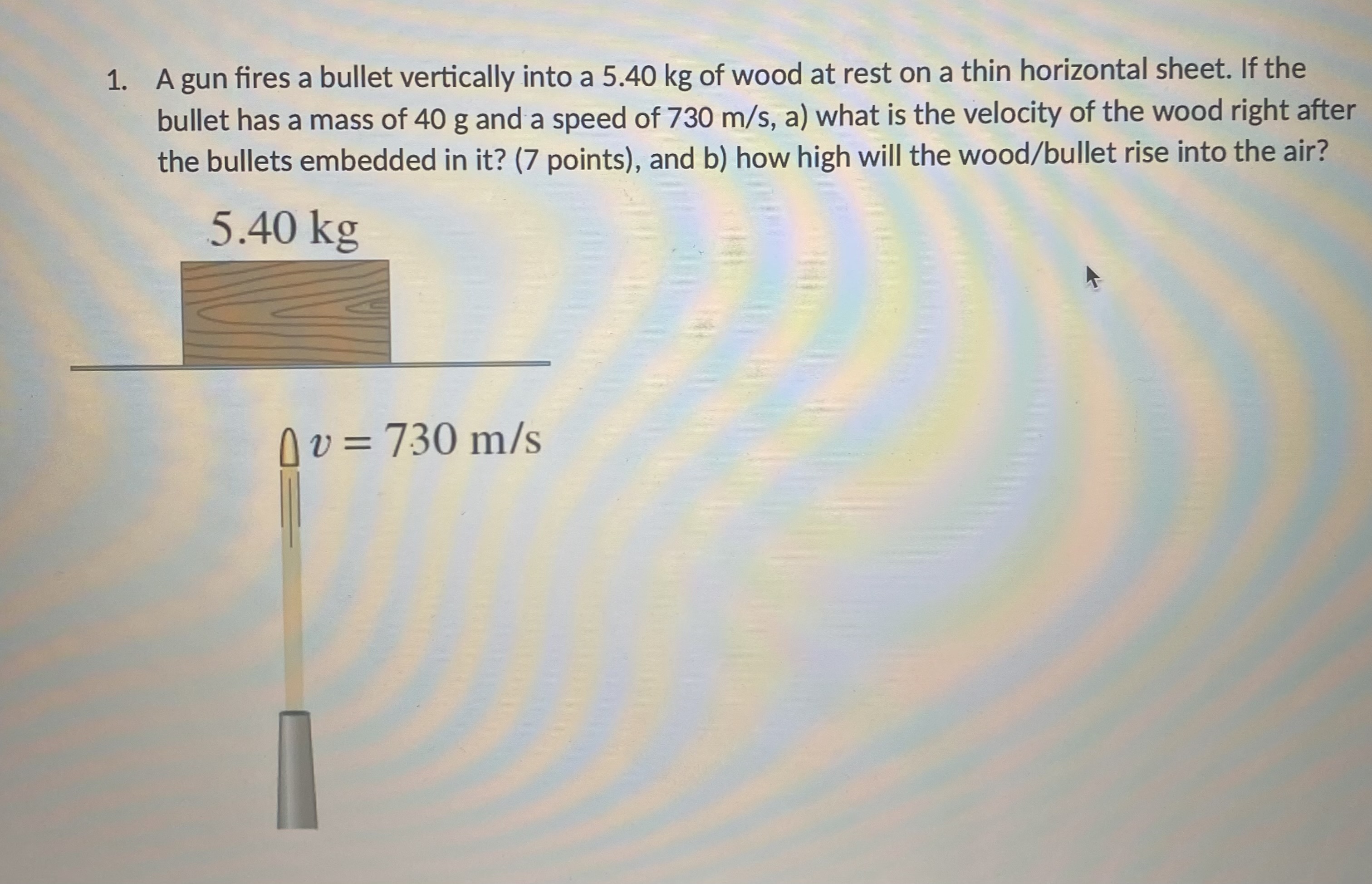 Solved A gun fires a bullet vertically into a 5.40 kg of | Chegg.com