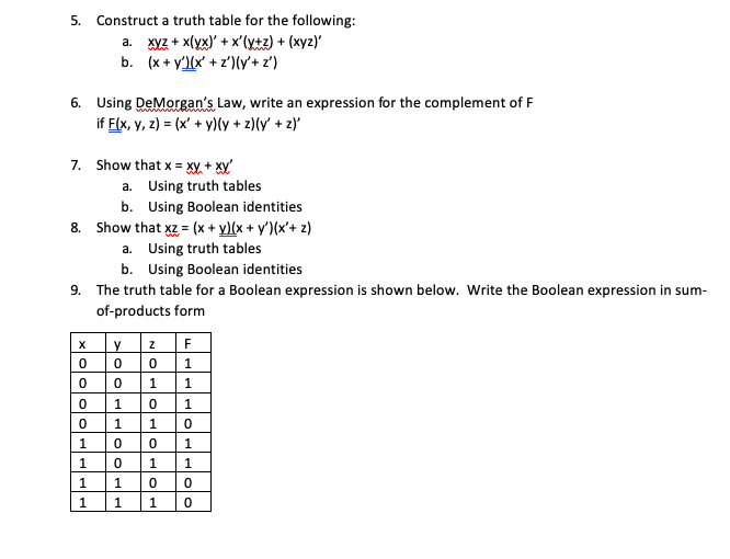 Solved 5. Construct a truth table for the following: a. XY2 | Chegg.com