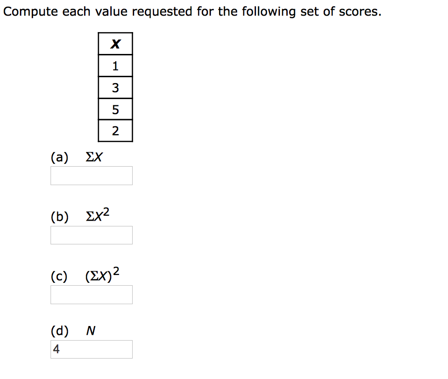 Solved Compute each value requested for the following set of | Chegg.com