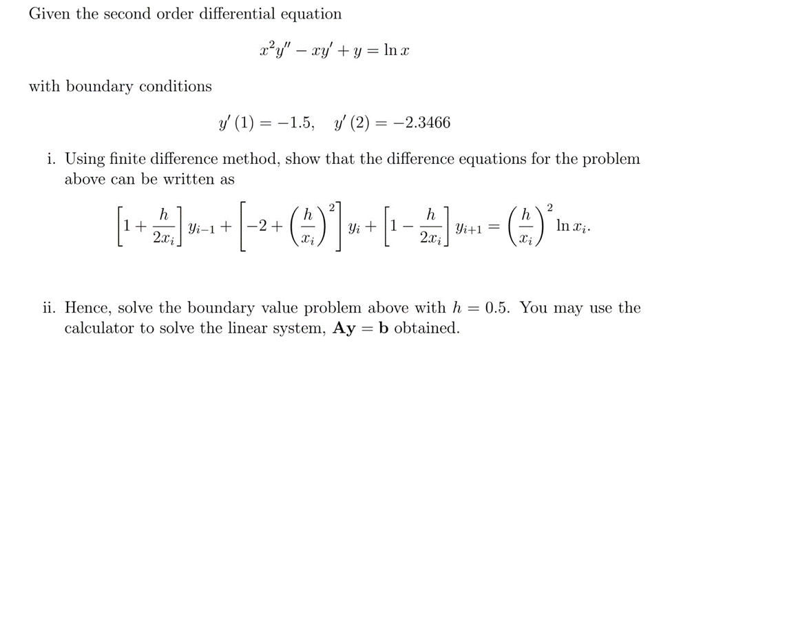 Solved Given The Second Order Differential Equation
