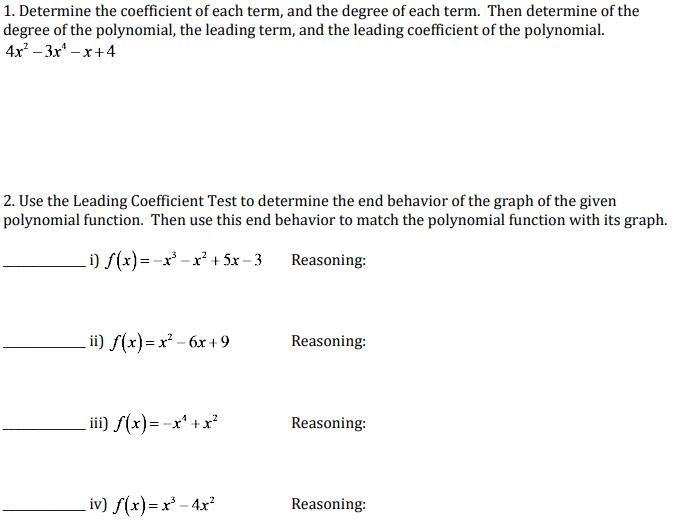 Solved 1. Determine the coefficient of each term, and the | Chegg.com