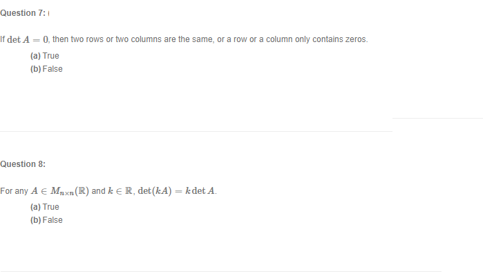 Solved Question 7:1 If det A = 0, then two rows or two | Chegg.com