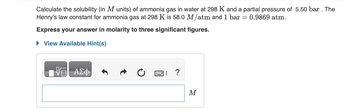 Solved Calculate the solubility (in M units) of ammonia gas | Chegg.com