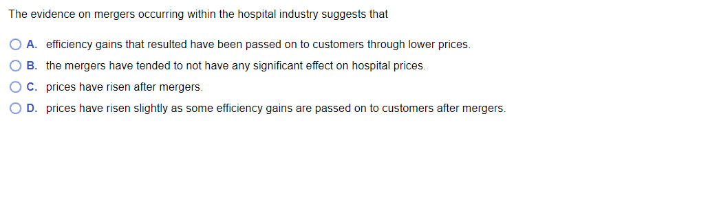 Solved The evidence on mergers occurring within the hospital | Chegg.com
