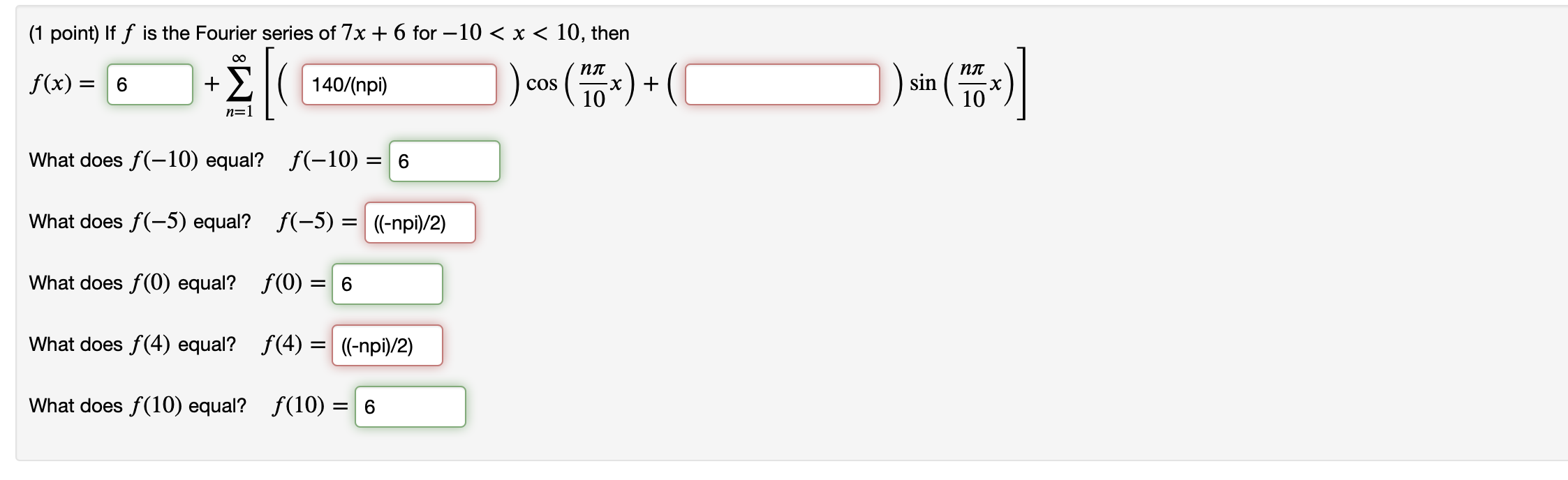 Solved (1 point) If f is the Fourier series of 7x + 6 for | Chegg.com