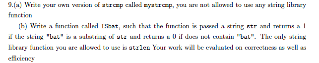 Solved 9.(a) Write your own version of strcmp called | Chegg.com