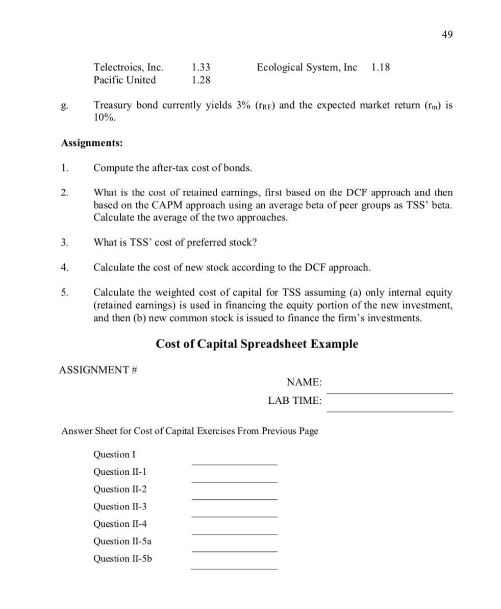 Solved Cost of Capital Spreadsheet Example Module IX Name: | Chegg.com