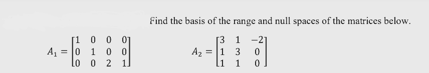 Solved Find the basis of the range and null spaces of the | Chegg.com
